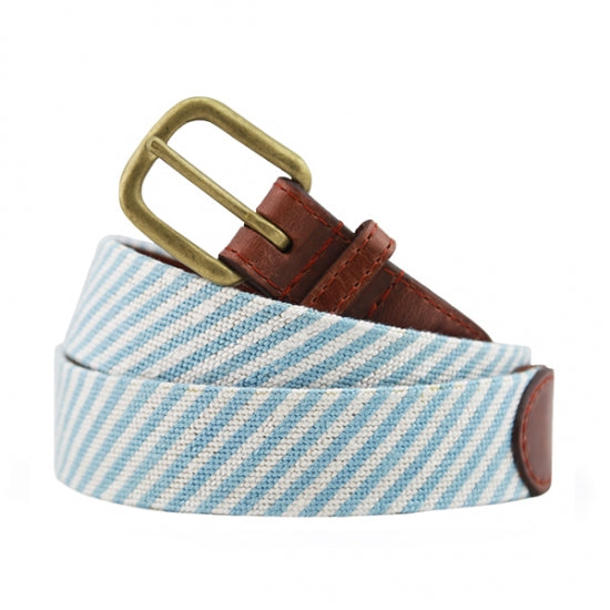 Smathers & Branson Lt.Blue & White Seersucker Stripe Needlepoint Belt ...